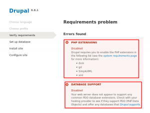 drupal php extensions error fix installtion